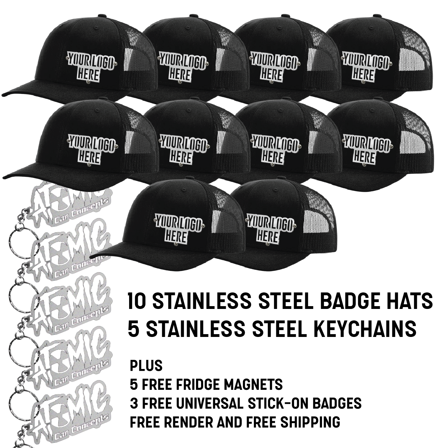 Small Business Bundle - 10 Stainless Steel Badge Hats, Keychains and U ...
